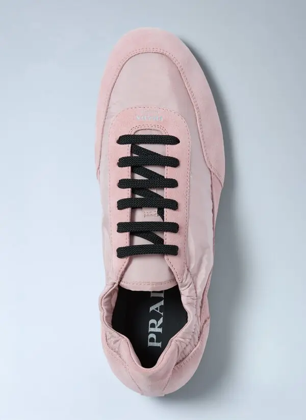 Prada Re-nylon And Suede Collapsible Sneakers - Pink
