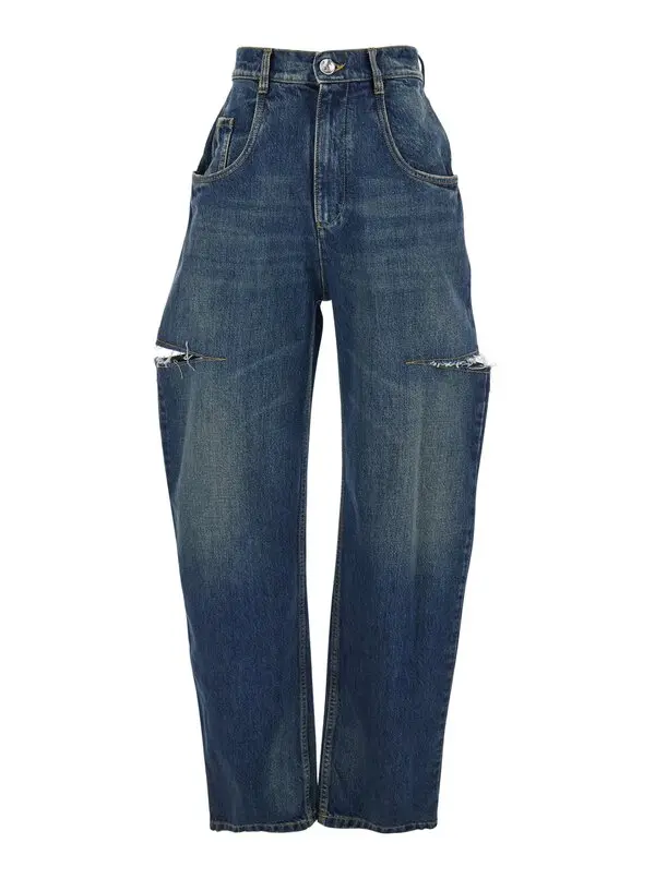 MAISON MARGIELA Blue Cotton Denim Baggy Fit Jeans With Rips - Multicolor
