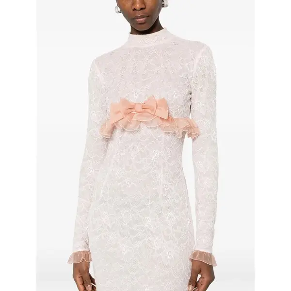 Alessandra Rich Lace Bow Detail Long Sleeve Mock Neck Dress