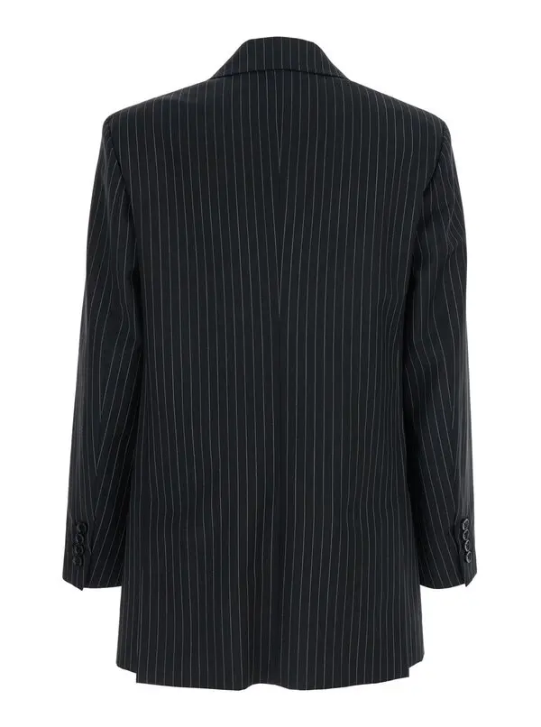 Max Mara Black Wool Double-breasted Jacket With Peak Lapel And Striped Motif - Multicolor