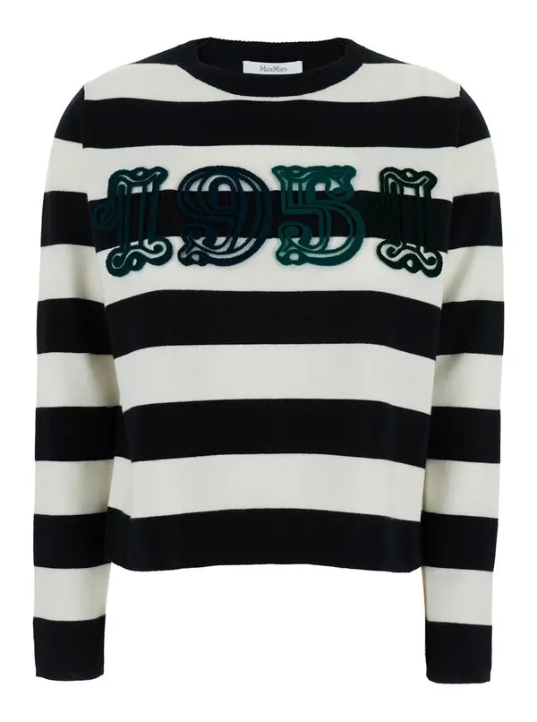Max Mara Viterbo Striped Wool Crewneck Sweater With Front Embroidery - Multicolor