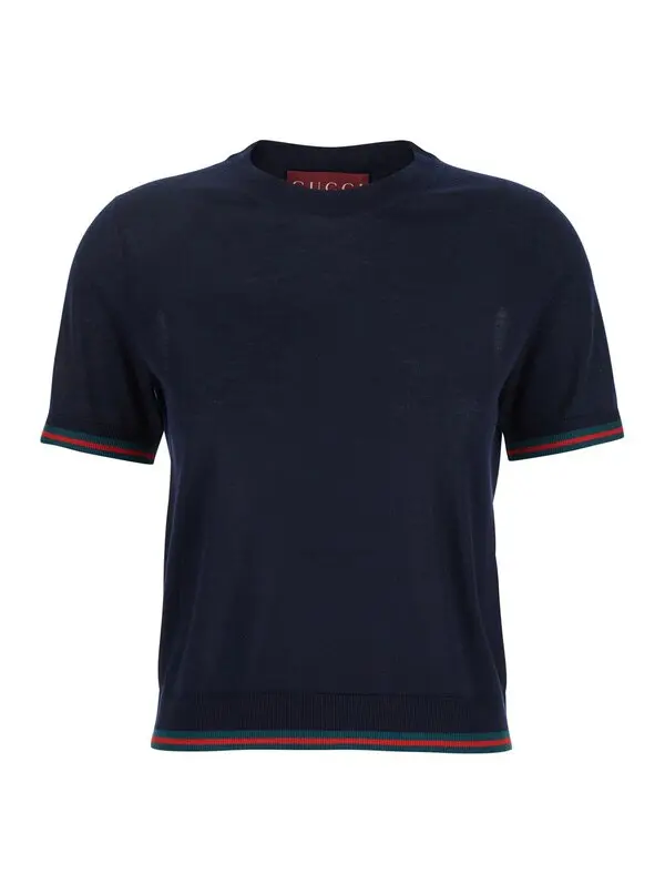 Gucci Cashmere And Silk Blend T-shirt With Web Detail - Multicolor