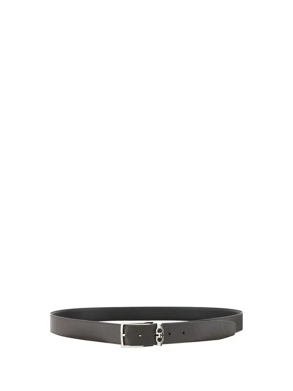 FERRAGAMO Reversible Grained Leather Belt With Gancini Buckle - Black