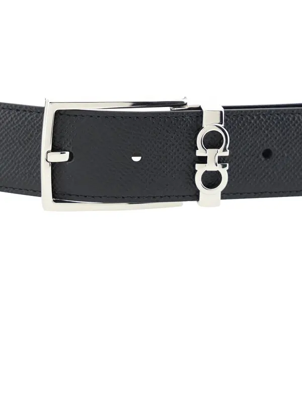 FERRAGAMO Reversible Grained Leather Belt With Gancini Buckle - Black