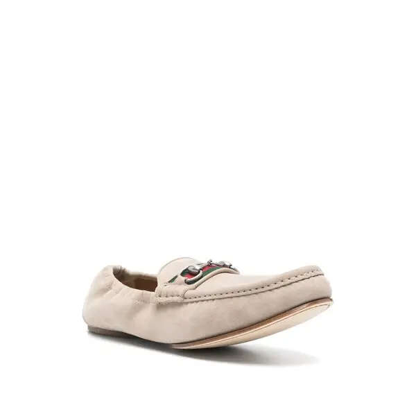 Gucci Suede Loafers With Webbing Detail - Cream