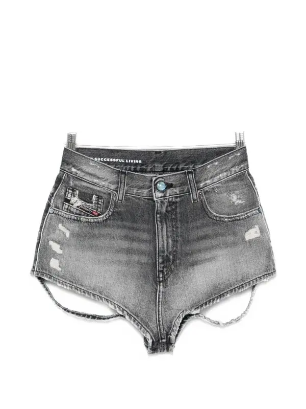 DIESEL® Denim Cotton Shorts With Frayed Hem And Distressed Effect - Multicolor