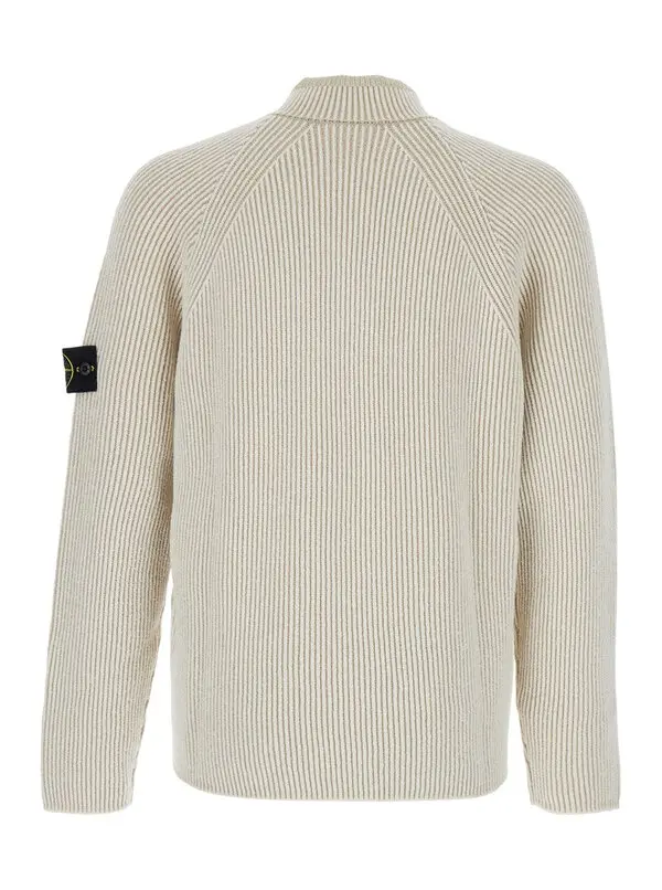 Stone Island Wool Stretch Half Zip Sweater With Logo Patch