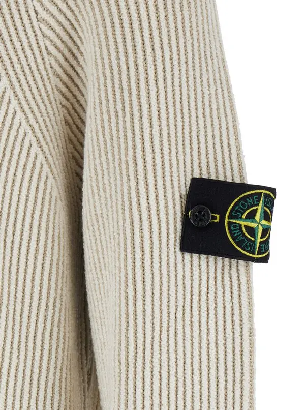 Stone Island Wool Stretch Half Zip Sweater With Logo Patch