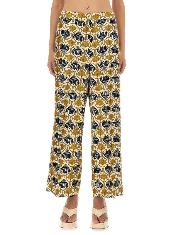 Max Mara Wide Straight Leg Silk Pants - Multicolor