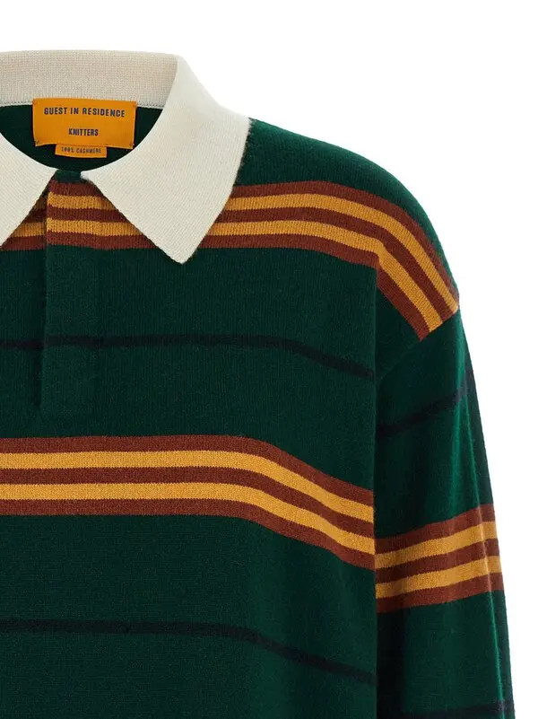 Guest In Residence Striped Cashmere Rugby Polo Shirt - Green