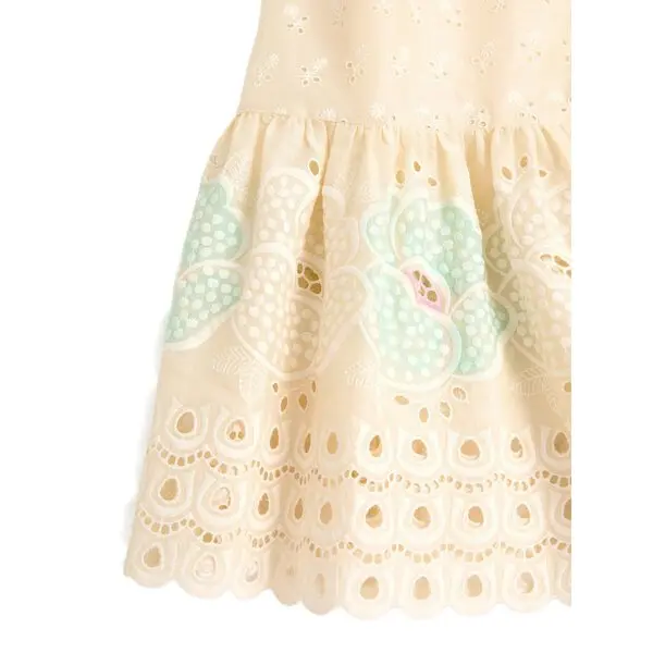 Valentino Garavani Light Floral Embroidered Cotton Dress With Ruffled Hem