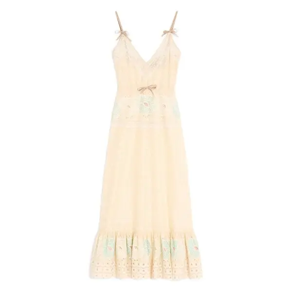 Valentino Garavani Light Floral Embroidered Cotton Dress With Ruffled Hem - Yellow
