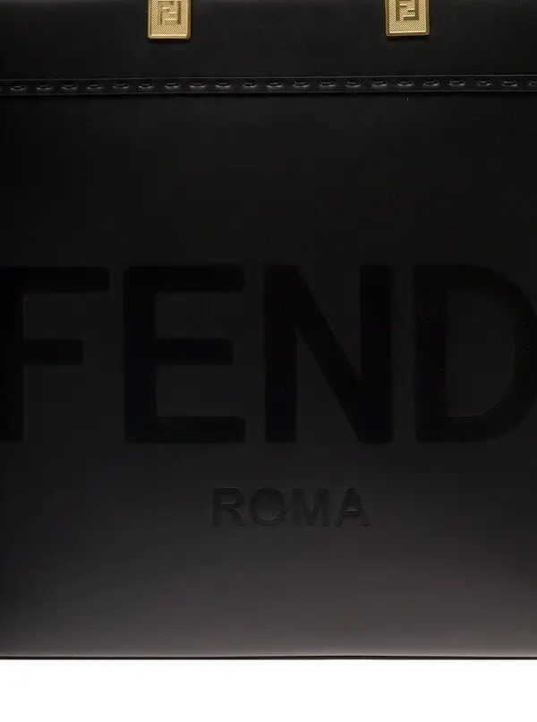 Fendi Black Leather Embossed Logo Tote - Multicolor