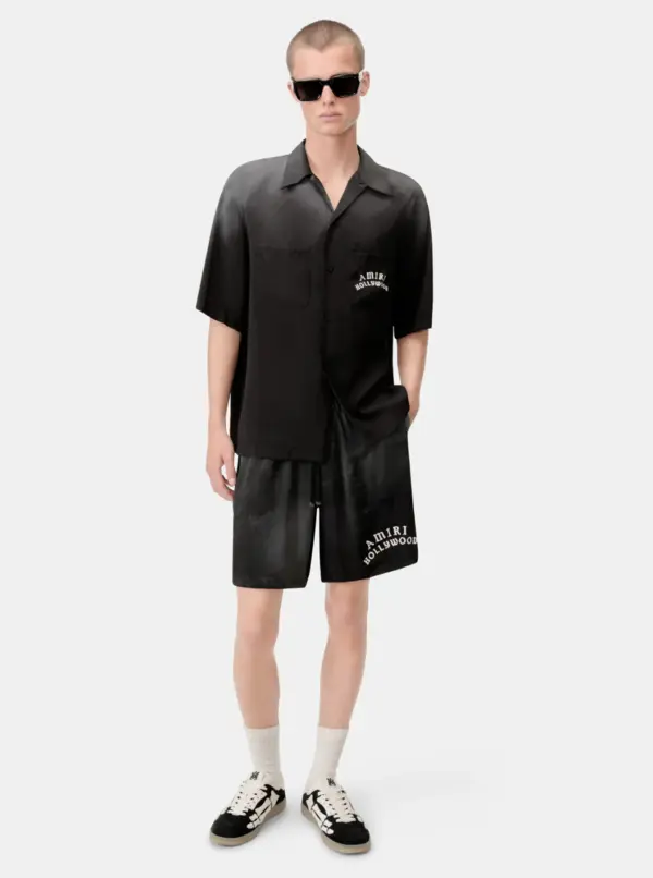 Amiri Black Shirt With Cuban Collar And Logo Lettering On Front In Modal - Multicolor