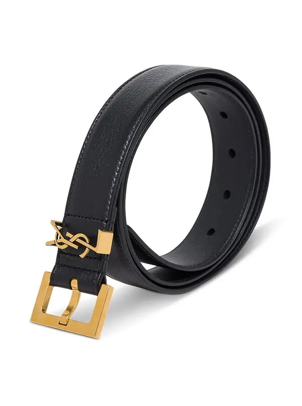 Saint Laurent Logo Buckle Leather Belt - Black