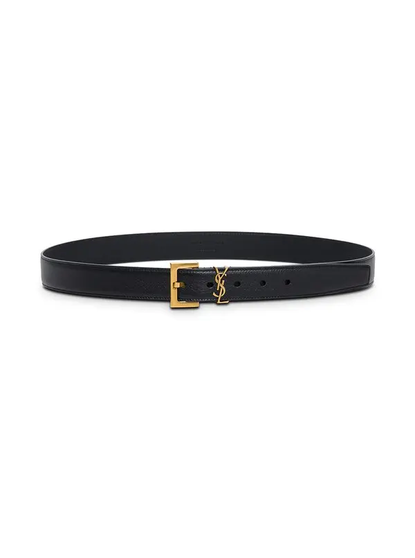 Saint Laurent Logo Buckle Leather Belt - Black