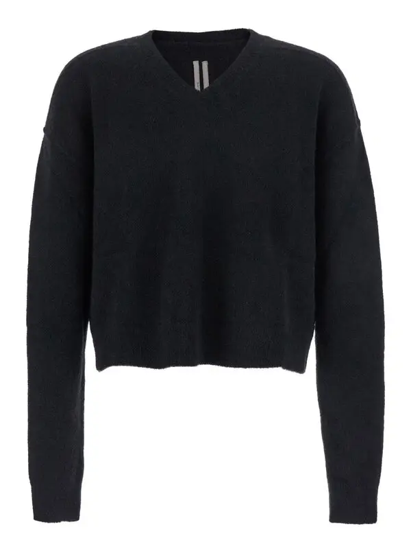 Rick Owens Wool Blend V-neck Cropped Sweater