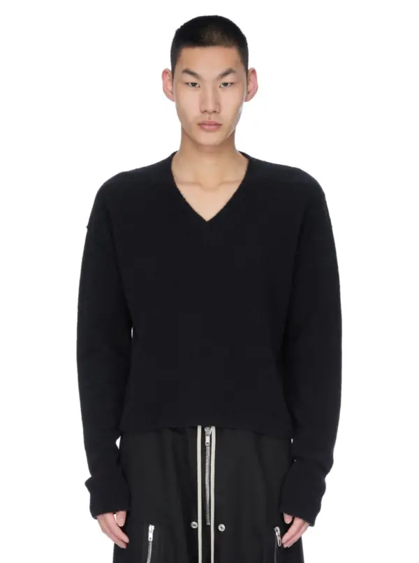 Rick Owens Wool Blend V-neck Cropped Sweater