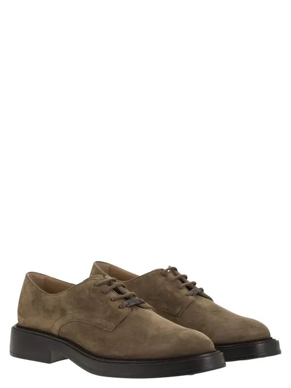 TOD'S Suede Lace-up Derby With Embossed Monogram
