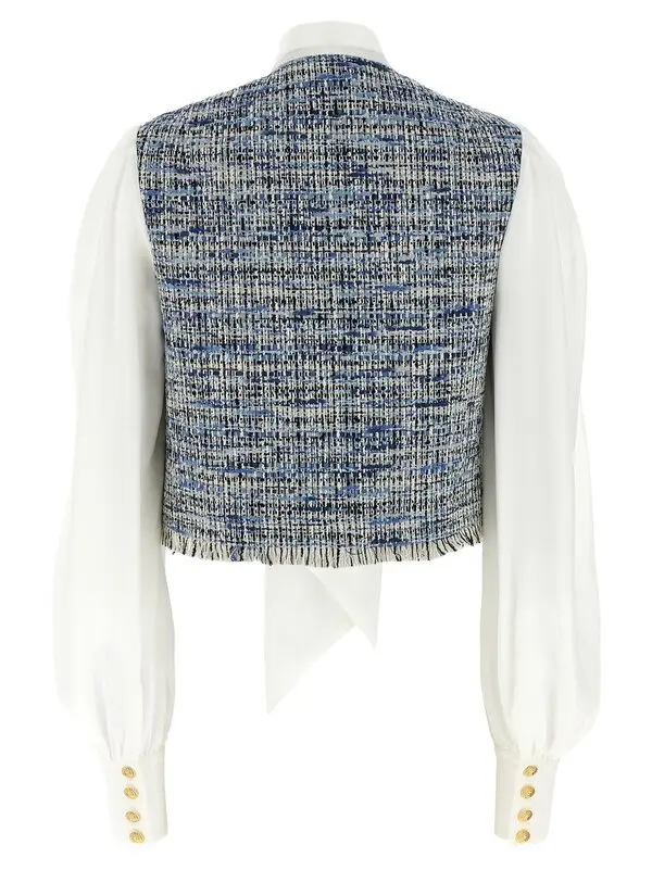 Balmain Tweed Shirt With Levallière Sleeves And Collar