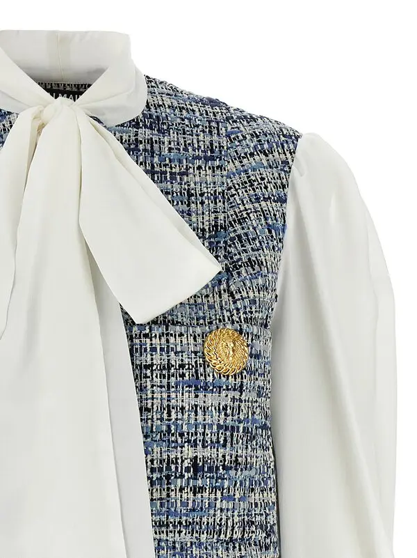 Balmain Tweed Shirt With Levallière Sleeves And Collar
