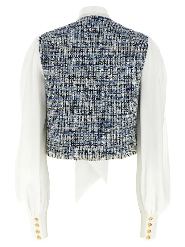 Balmain Tweed Shirt With Levallière Sleeves And Collar - Multicolor