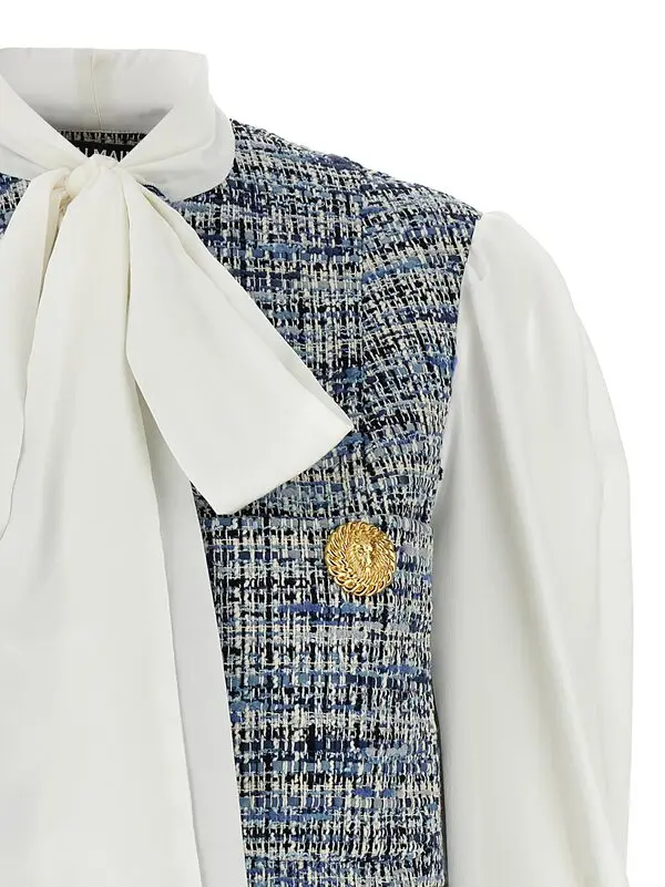 Balmain Tweed Shirt With Levallière Sleeves And Collar - Multicolor