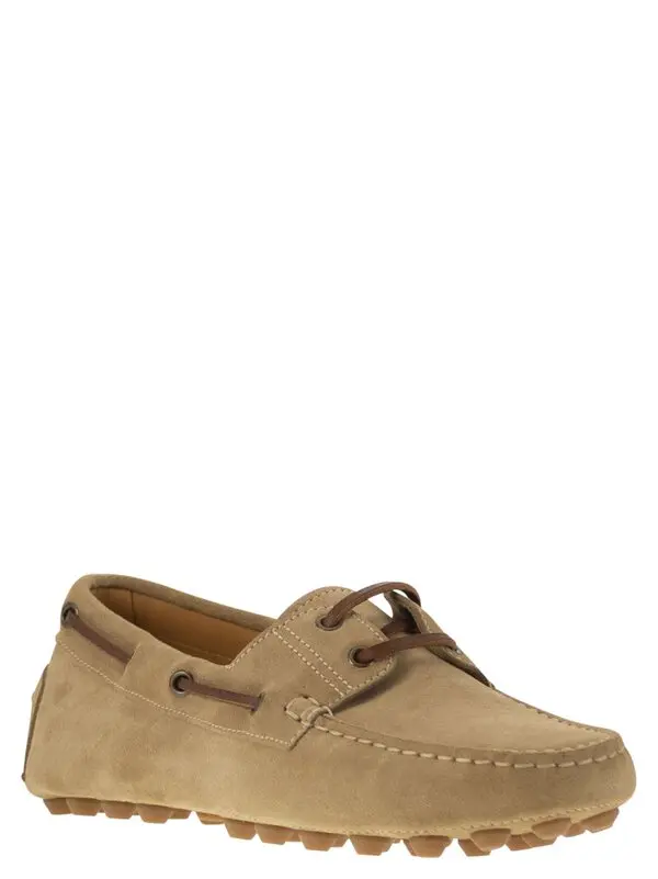 TOD'S Gommino Bubble Suede Boat Shoes - Cream