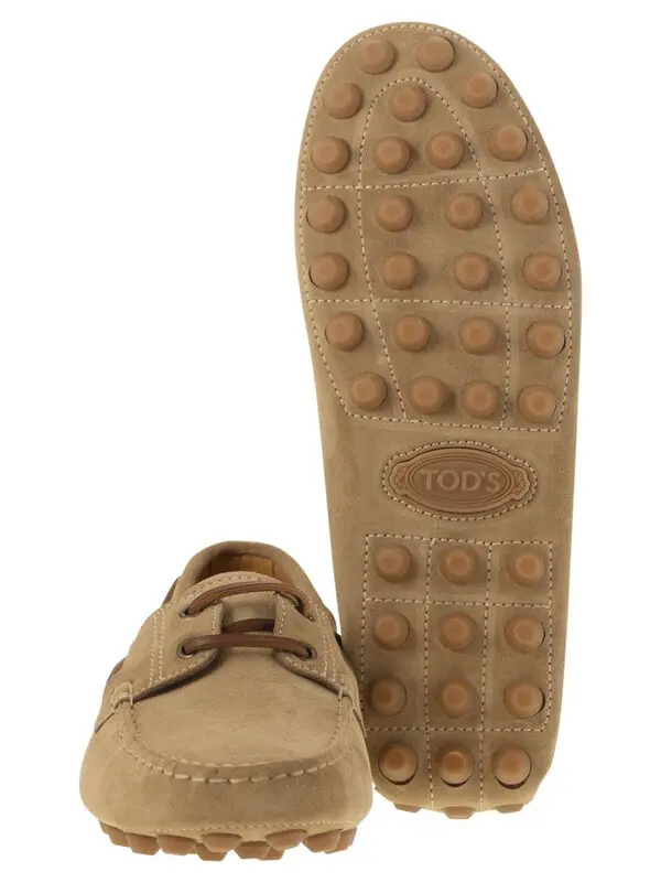 TOD'S Gommino Bubble Suede Boat Shoes - Cream