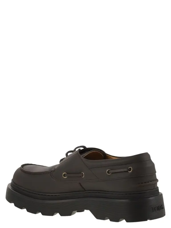 TOD'S Waxed Calfskin Leather Boat Loafers With Lug Sole