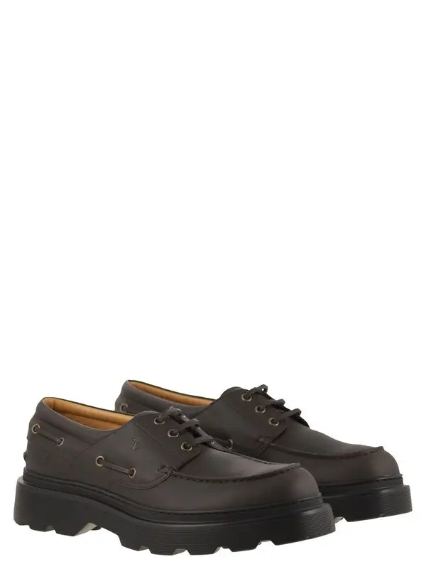 TOD'S Waxed Calfskin Leather Boat Loafers With Lug Sole