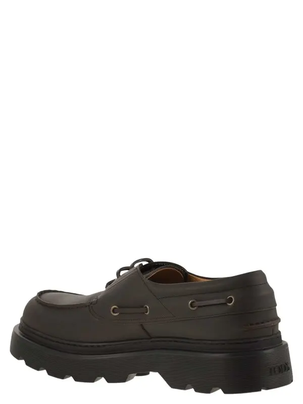 TOD'S Waxed Calfskin Leather Boat Loafers With Lug Sole