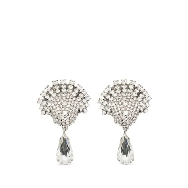 Alessandra Rich Tone Crystal Embellished Shell Drop Earrings - Silver