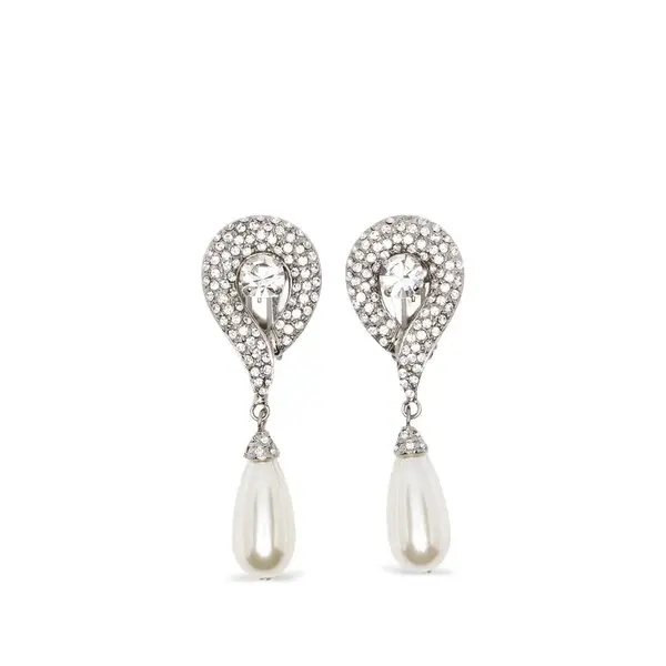 Alessandra Rich Tone Faux Pearl Drop Earrings - Silver