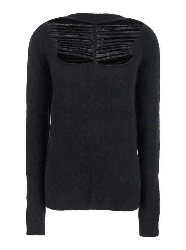 Rick Owens Black Alpaca Blend Sweater With Distressed Effect And Cut-out Details - Multicolor