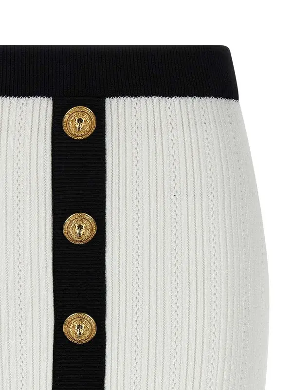 Balmain Two-tone Crocheted Mini Skirt With Button Detail