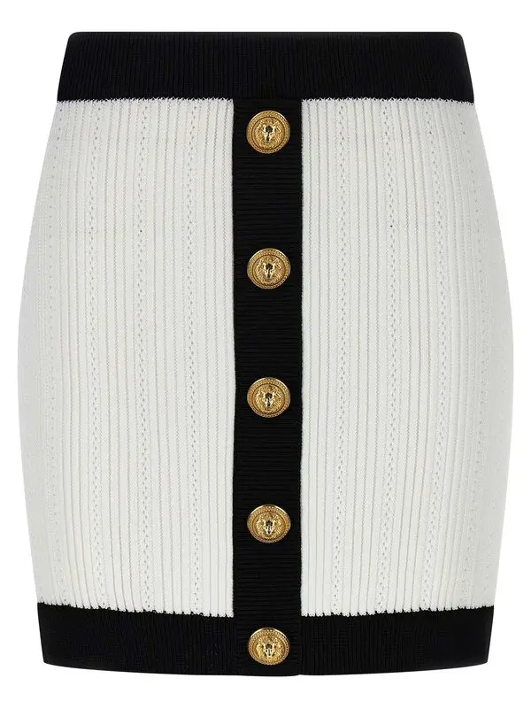 Balmain Two-tone Crocheted Mini Skirt With Button Detail - Multicolor