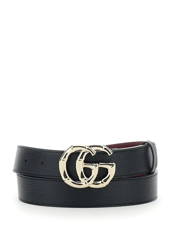 Gucci Belt With Gg Buckle In Hammered Leather - Black