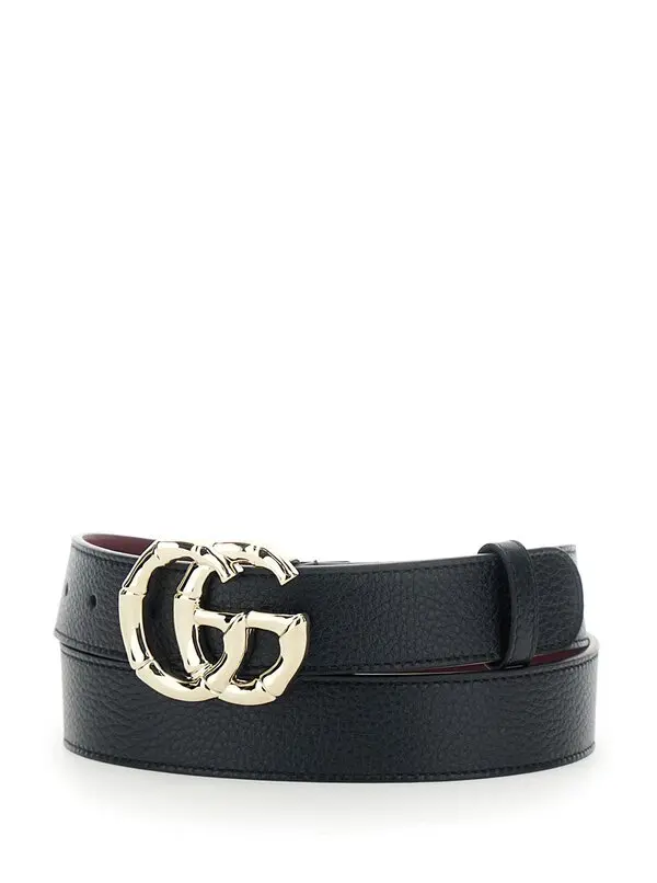 Gucci Belt With Gg Buckle In Hammered Leather