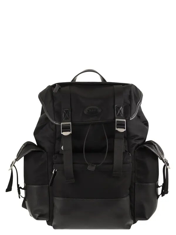 TOD'S Medium Fabric And Leather Backpack - Black