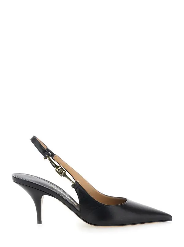 FERRAGAMO Tally Black Leather Slingback Pumps - Multicolor