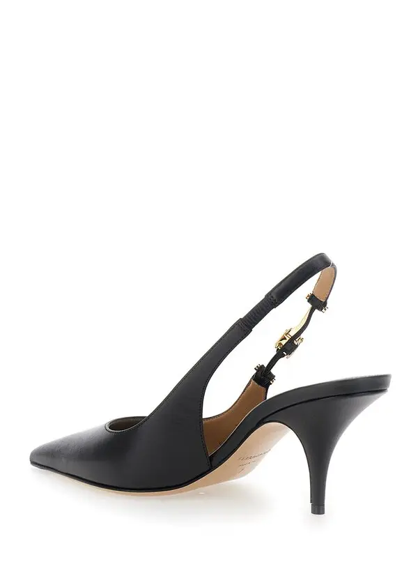 FERRAGAMO Tally Black Leather Slingback Pumps - Multicolor