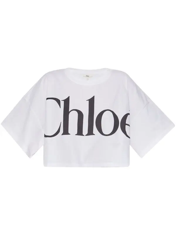 Chloé Cotton Logo Print Cropped T-shirt - Multicolor