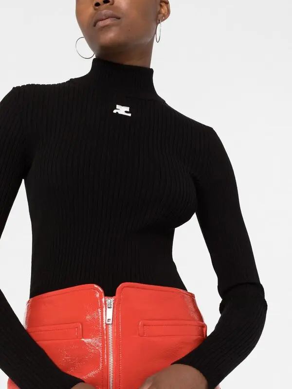 COURREGES Re-edition Rib Knit Mockneck Sweater - Black