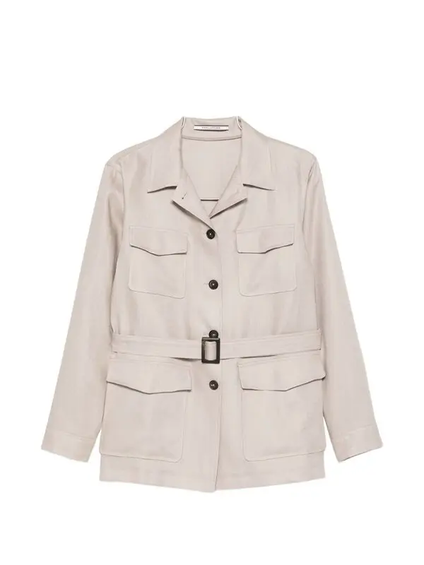 Tagliatore Linen Belted Jacket With Flap Pockets - Multicolor