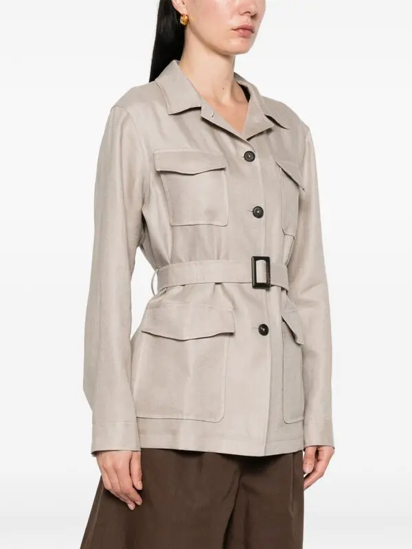 Tagliatore Linen Belted Jacket With Flap Pockets - Multicolor