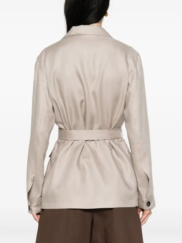 Tagliatore Linen Belted Jacket With Flap Pockets - Multicolor