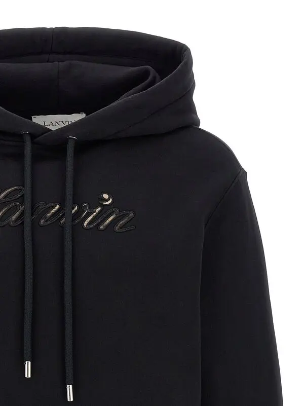 LANVIN Logo Embroidered Cotton Hoodie