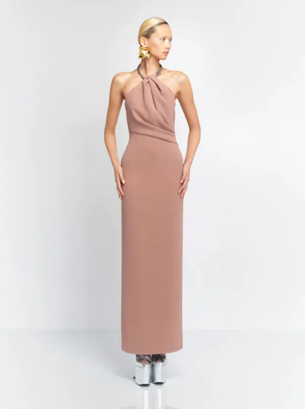 Solace London Riva Long Dress With Embellished Neckline - Multicolor
