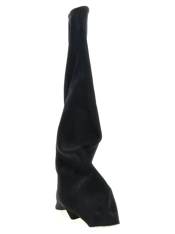 Rick Owens Fetish Boots In Overdyed Stretch Foil - Black